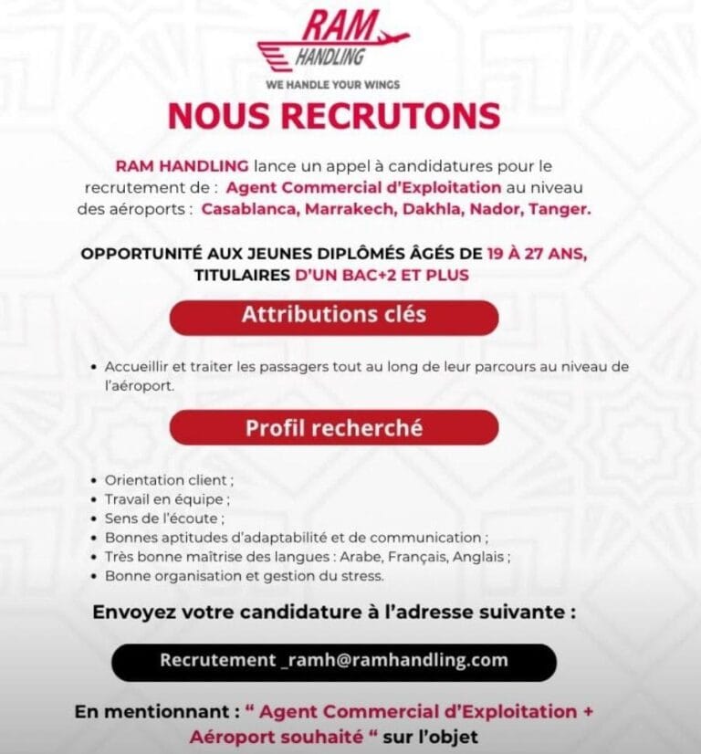Offre d'Emploi : RAM Handling Recrute des Agents Commerciaux
